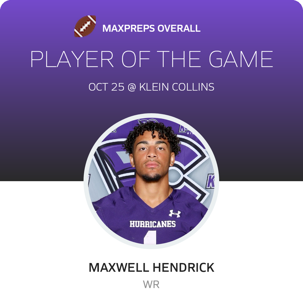 Maxwell Hendrick's Klein Cain High School Career Home